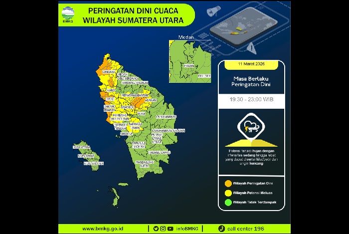 BMKG Update Peringatan Dini: Hujan Lebat dan Petir Ancam Sumut Malam Ini