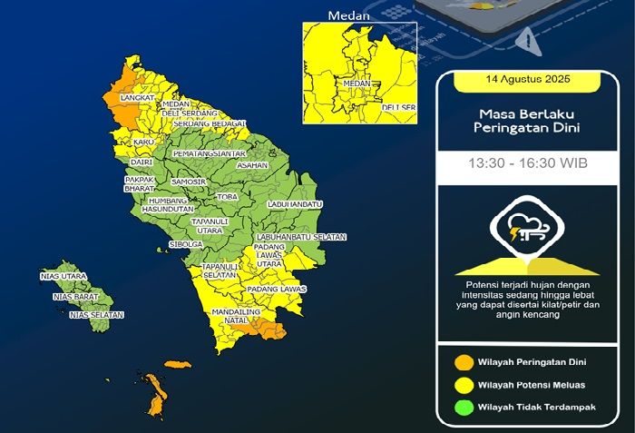 BMKG Sumut Keluarkan Peringatan Dini Cuaca Ekstrem, Ini Imbauannya