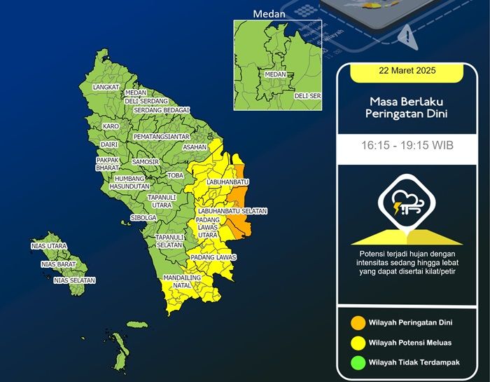 BMKG Prediksi Potensi Cuaca Ekstrem di Empat Kecamatan Wilayah Sumut
