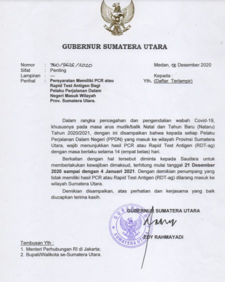 Jika Masuk ke Sumut, Ini yang Harus Dilengkapi