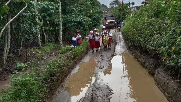 Puluhan Murid SD di Dairi Minta Perbaikan Jalan Rusak Parah ke Jokowi